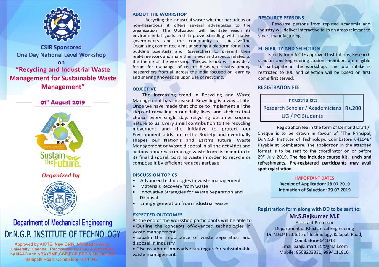 CSIR Sponsored One Day National Level Workshop On Recycling and ...