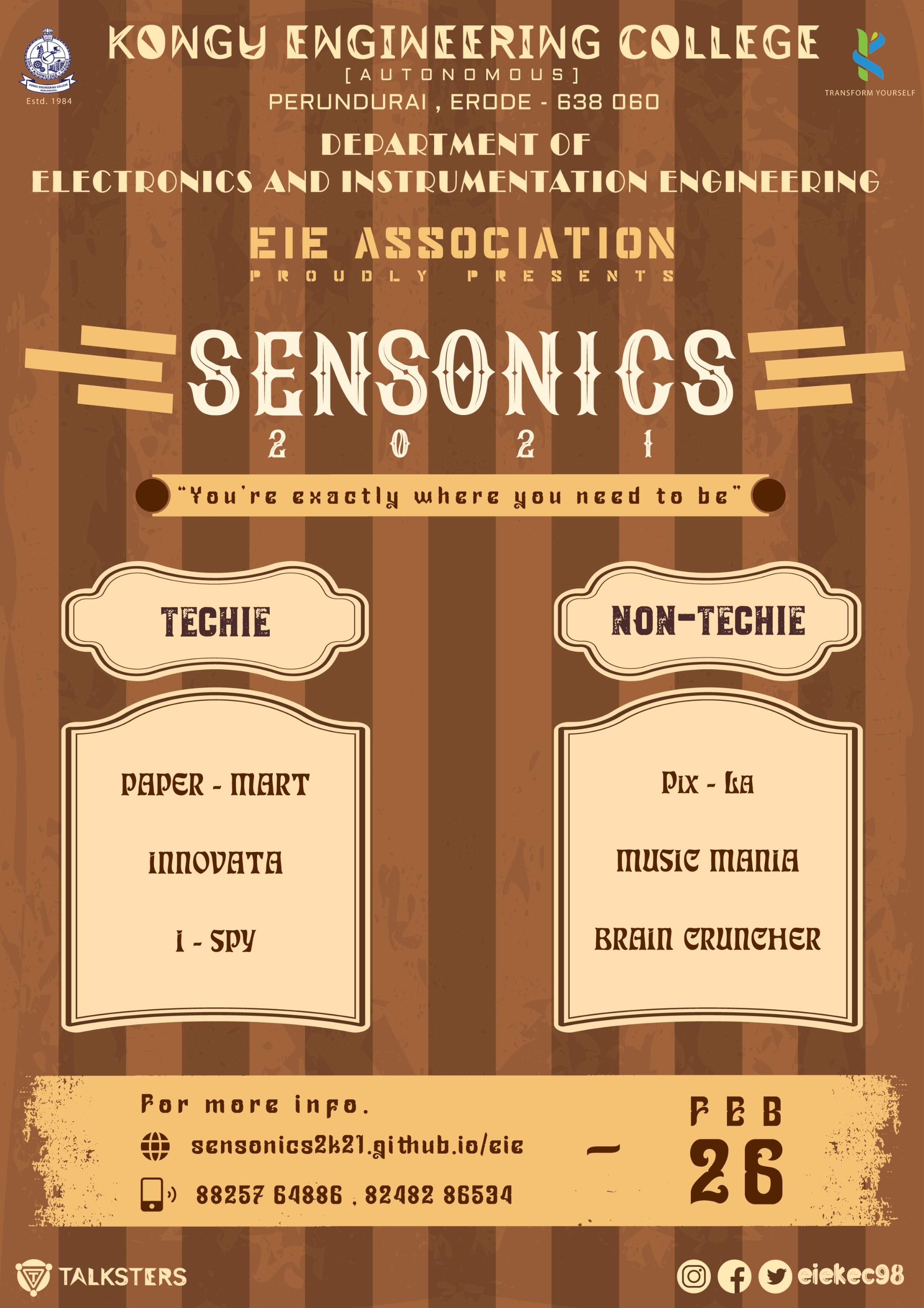 SENSONICS 2021, Kongu Engineering College, National Level Technical ...