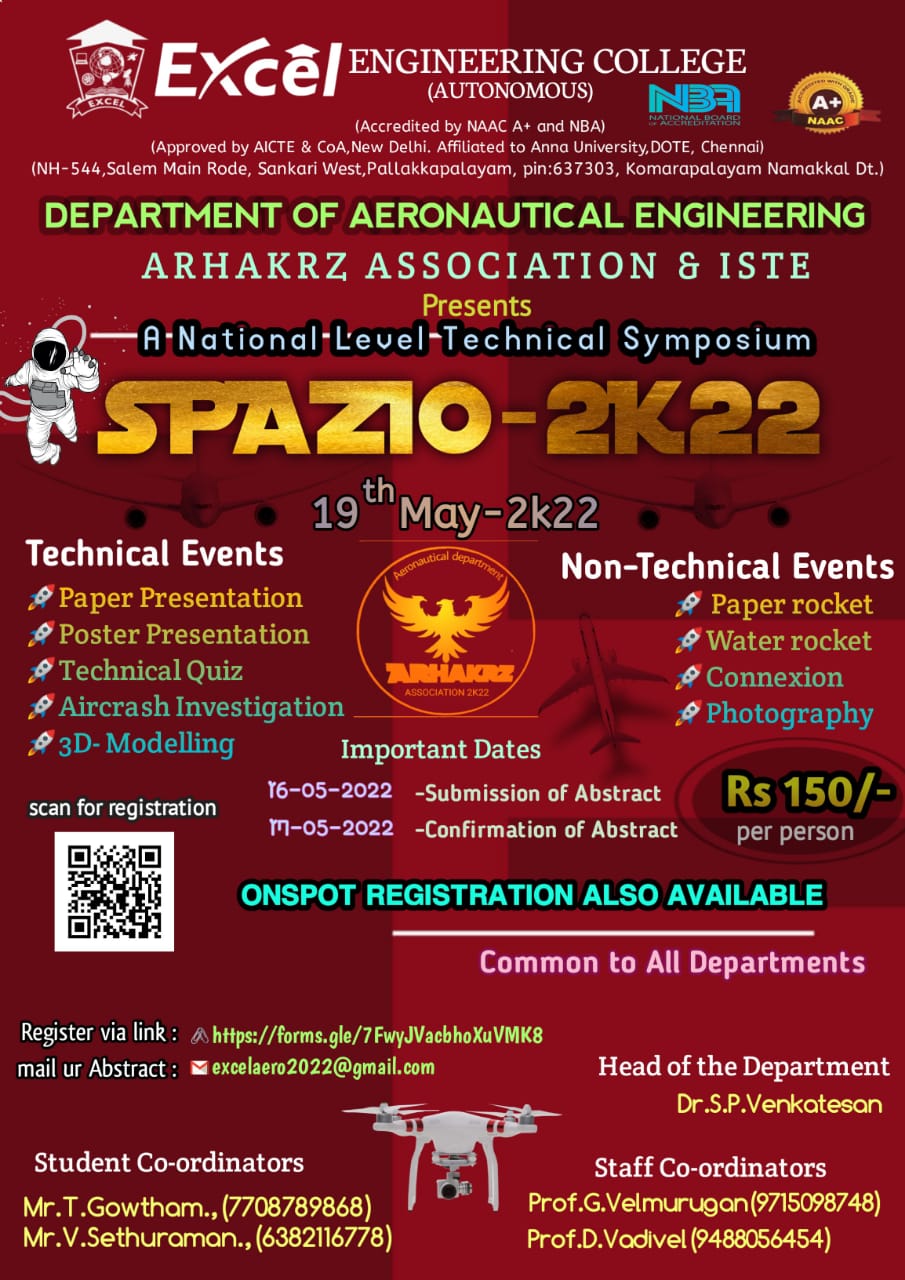 SPAZIO 2K22, Excel Engineering College, National Level Symposium, Namakkal