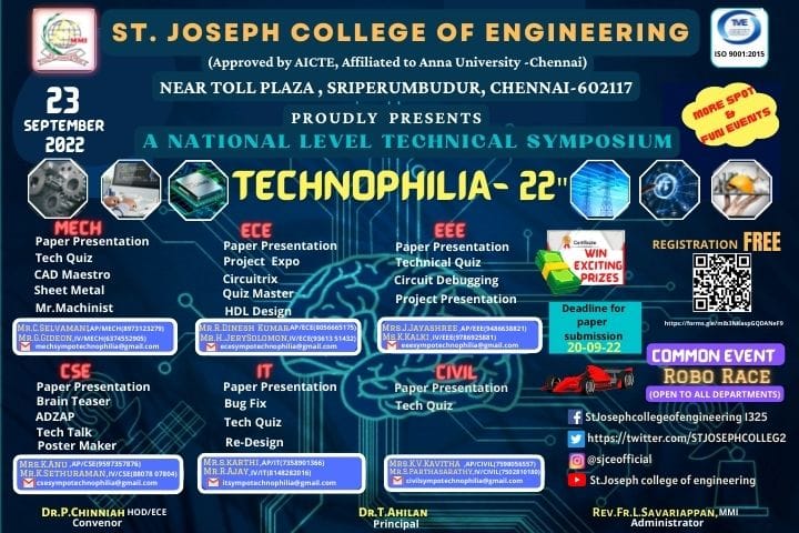 TECHNOPHILIA 22, St Joseph College of Engineering, Technical Symposium ...