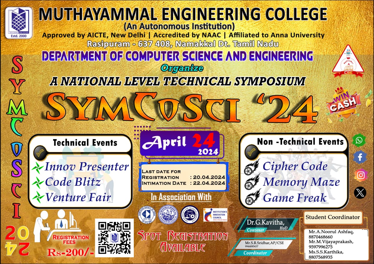 Symcosci 2K24, Muthayammal Engineering College, National Level ...