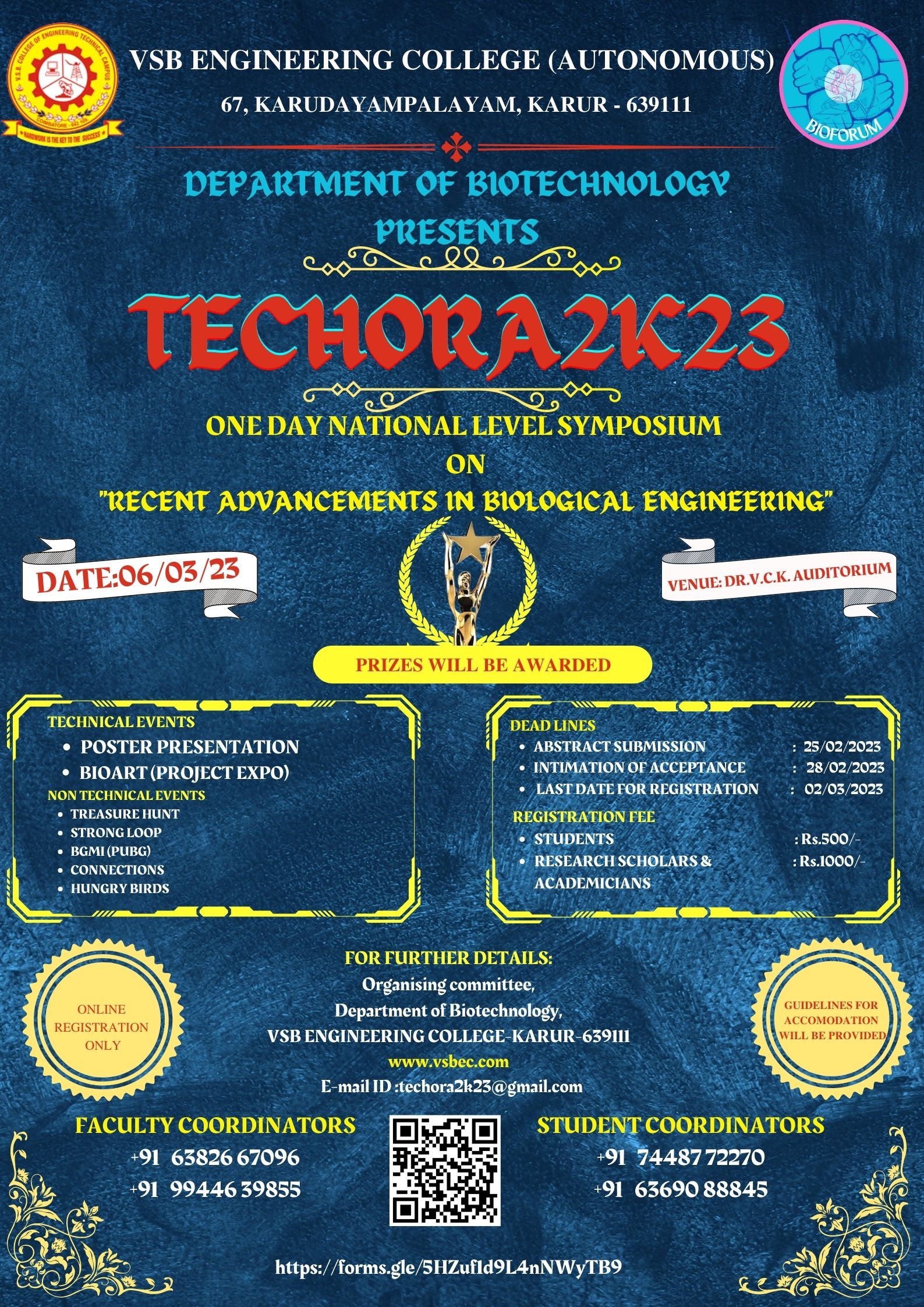 TECHORA 2k23, VSB Engineering College, Technical Symposium, Karur
