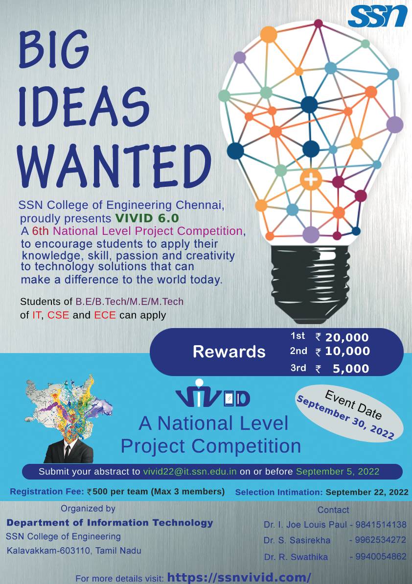 VIVID 2022, SSN College of Engineering, Project Competition, Chennai